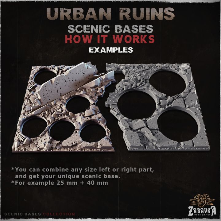 3D Printable Urban Ruins - Scenic Bases (Small Set) by Zabavka Workshop